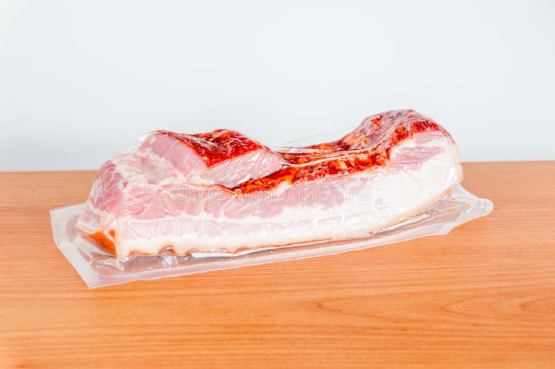 Bacon Hermetically Packaging Stock Photo - Image of cuisine, pork ...