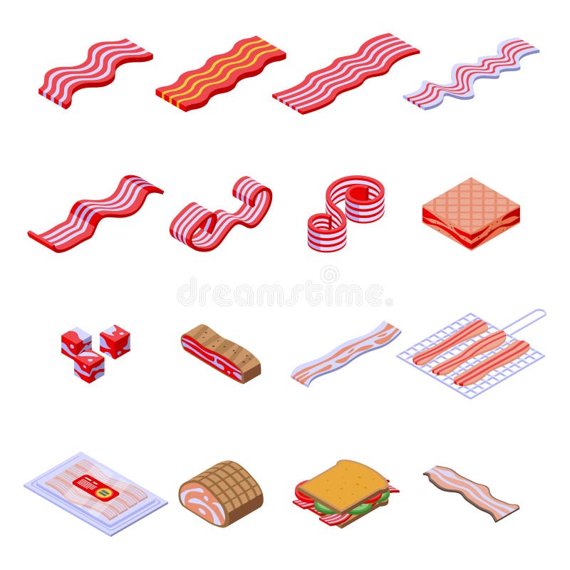 Bacon Icons Set, Isometric Style Stock Vector - Illustration of food ...