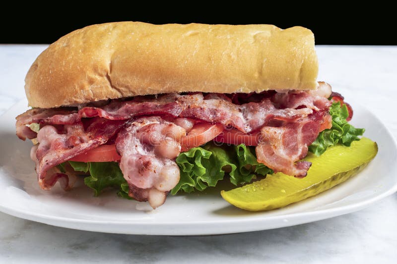 Blt Sub Sandwich with a Pickle Stock Photo - Image of pickle, hickory ...