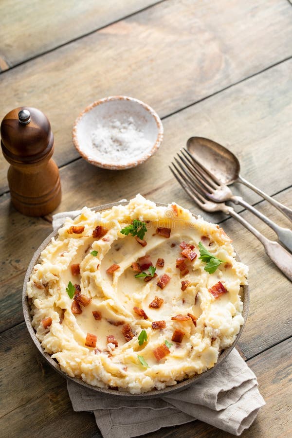 Bacon Mashed Potatoes, Side Dish Recipe Idea Stock Photo - Image of ...