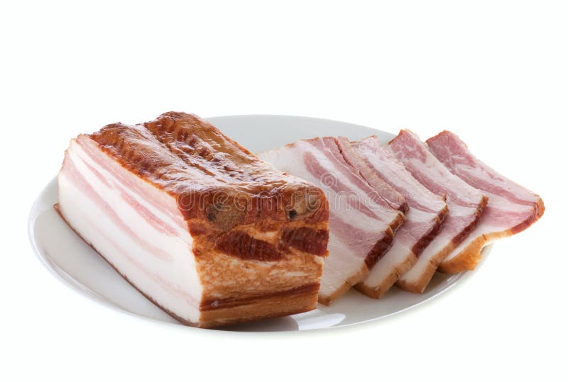 Bacon on a plate stock photo. Image of calorie, product - 19514858