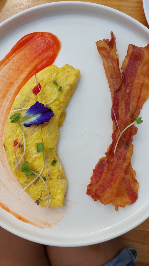 Bacon x scramble egg stock photo. Image of food, fruit - 261892682
