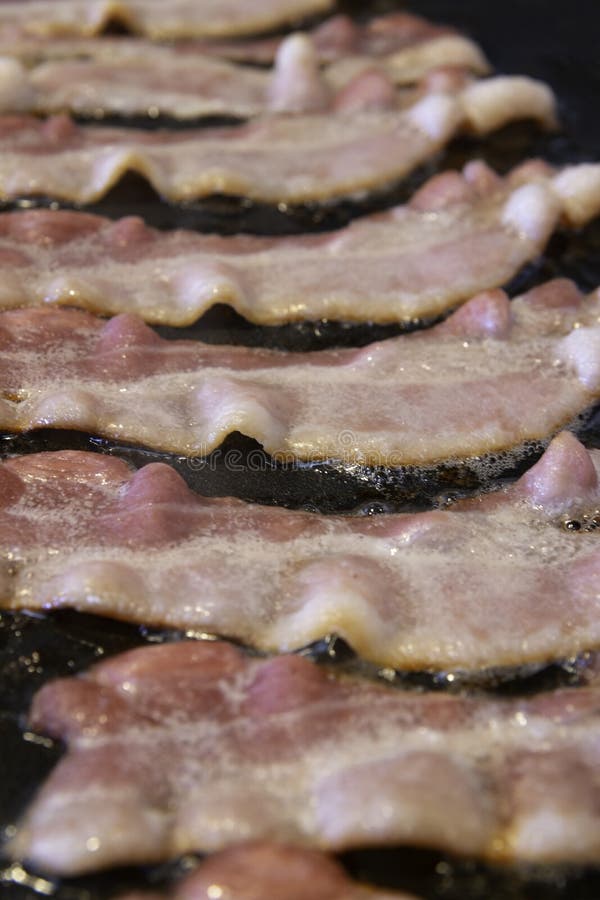 Bacon Sizzling on a Griddle Stock Image - Image of uncooked, griddle ...