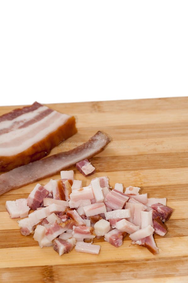 Bacon with Sliced Bacon Cubes on the Wooden Board Stock Image - Image ...