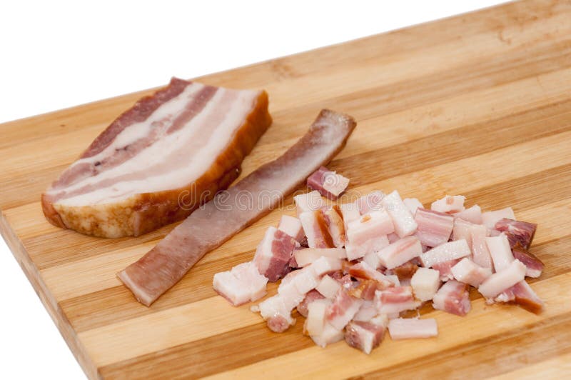 Bacon with Sliced Bacon Cubes on the Wooden Board Stock Image - Image ...