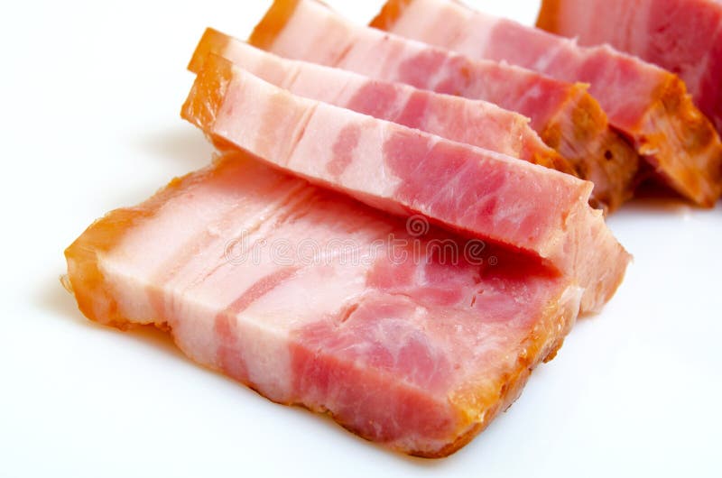 Bacon smoked and boiled. stock image. Image of trace - 90557223