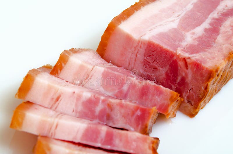 Bacon smoked and boiled. stock photo. Image of meat, bacon - 90557238