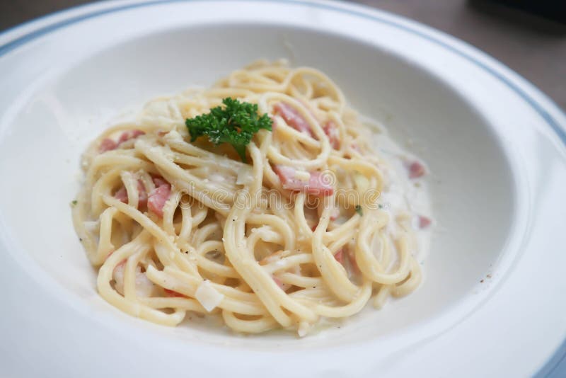 Bacon Spaghetti Spaghetti Carbonara Stock Image Image Of Sauce