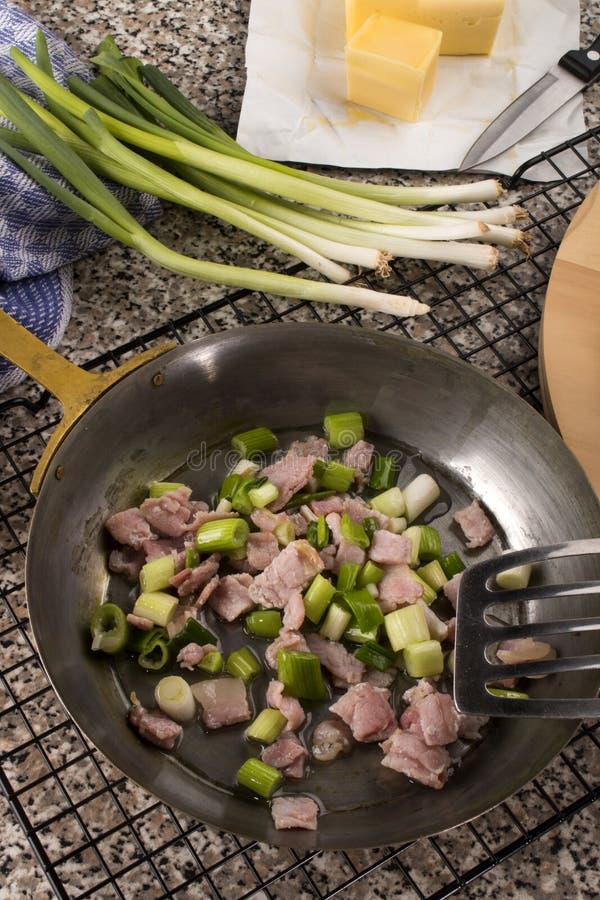 Bacon and Spring Onion in a Pan Stock Photo - Image of appetizer ...