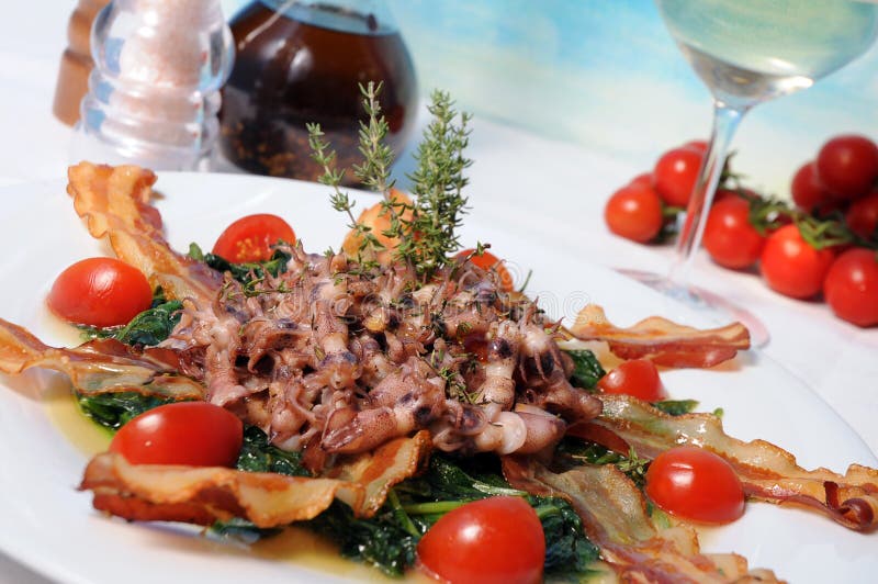 Bacon and Squid stock image. Image of farmer, fried, meal - 71075907