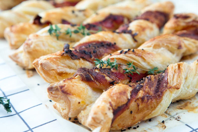 Bacon Sticks Pastry with Black Sesame and Thyme Stock Image - Image of ...