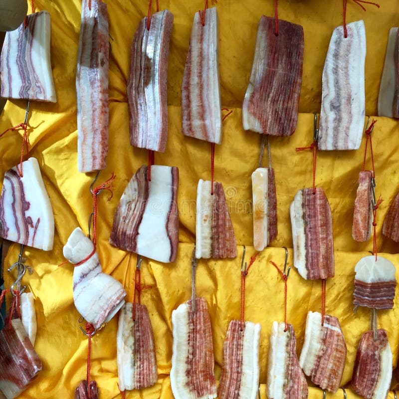 Raw Bacon on a Stone Chopping Board. Pork Meat. Black Background Stock ...