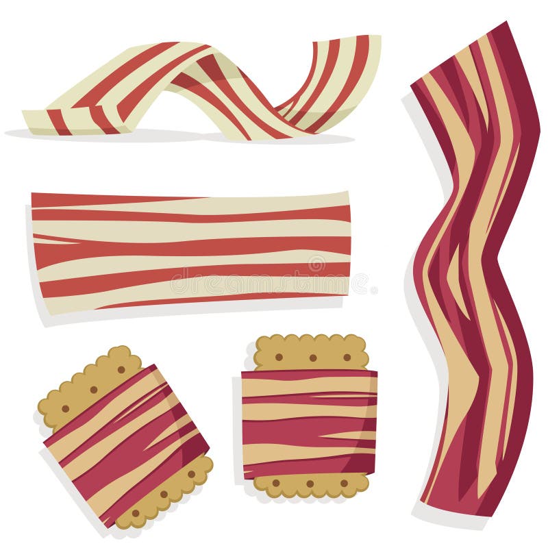 Bacon Strips Fried Crispy Flat Vector Isolated Set Stock Vector ...