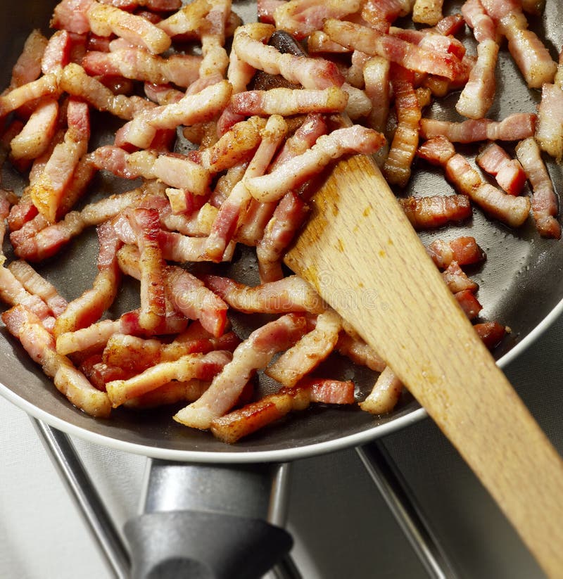 Bacon Strips Frying in a Skillet Stock Image - Image of skillet, meat ...