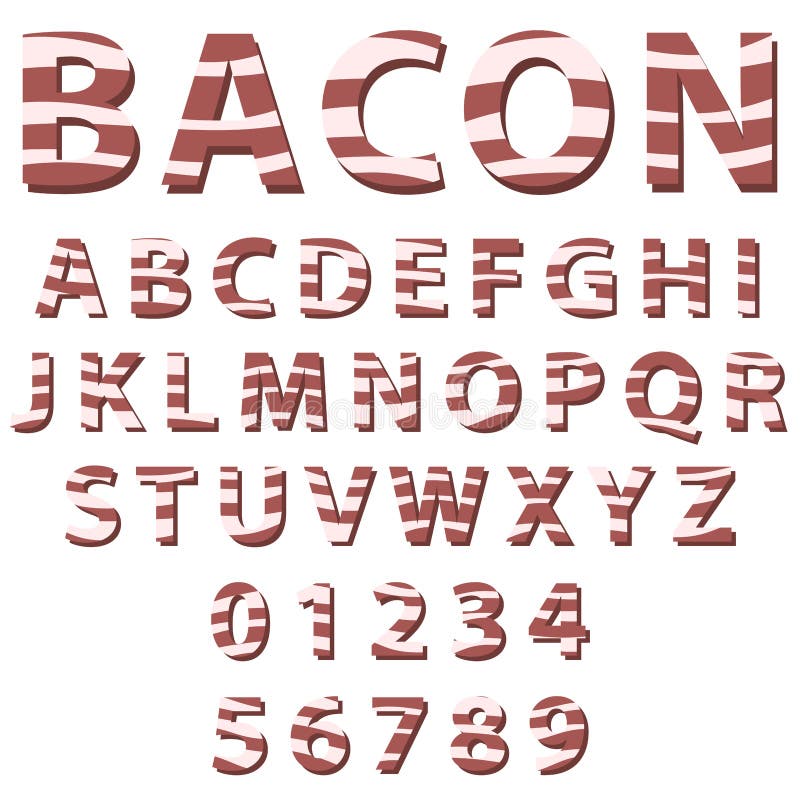 Bacon Strips, Full Alphabet with Numbers, Vector Illustration Stock ...