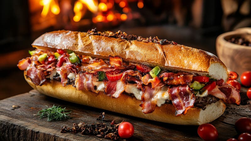 Bacon-Wrapped Cheeseburger Sub a Culinary Adventure in a Rustic Setting ...