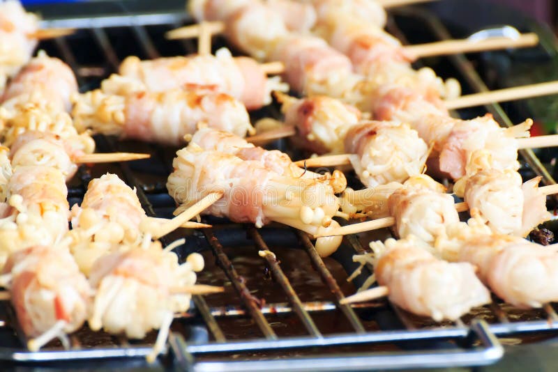 Bacon Wrapped Enoki Mushrooms Stock Photo - Image of wrapped, enoki ...