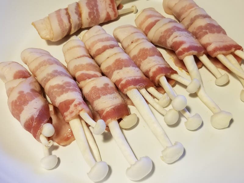 Bacon Wrapped Enoki Mushrooms Stock Photo - Image of cooking, slice ...