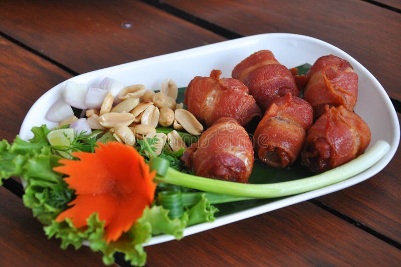 Bacon Wrapped with Fermented Thai Pork Stock Photo - Image of meal ...