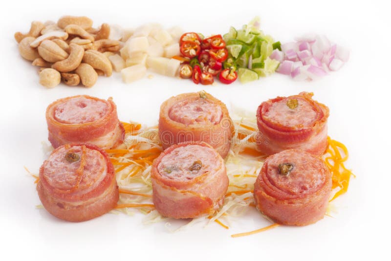 Bacon Wrapped with Fermented Thai Pork Stock Photo - Image of plate ...