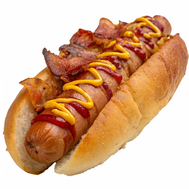 Bacon-wrapped Hot Dog Isolation on Transparent Background. Stock Photo ...