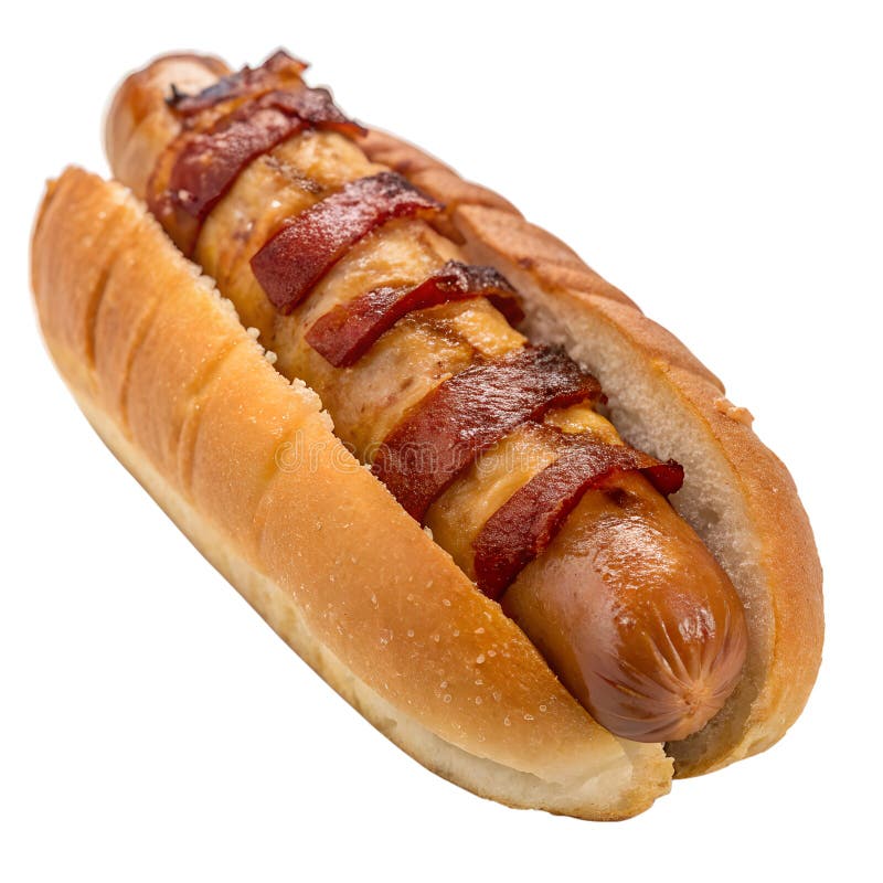 Bacon-wrapped Hot Dog Isolation on Transparent Background. Stock Image ...