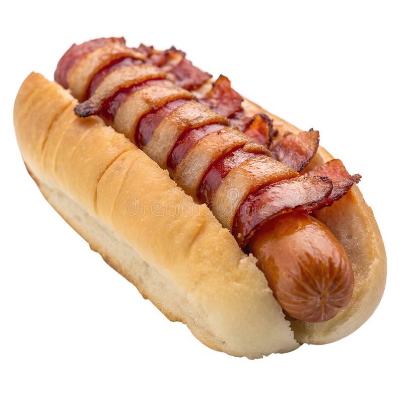 Bacon-wrapped Hot Dog Isolation on Transparent Background. Stock Image ...