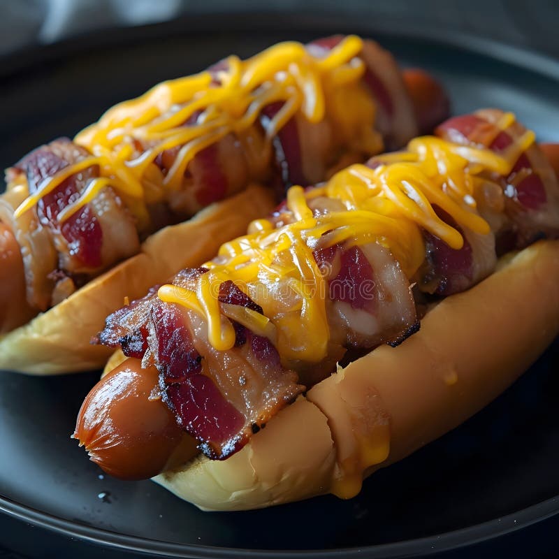 Bacon Wrapped Hot Dogs with Cheese Stock Illustration - Illustration of ...