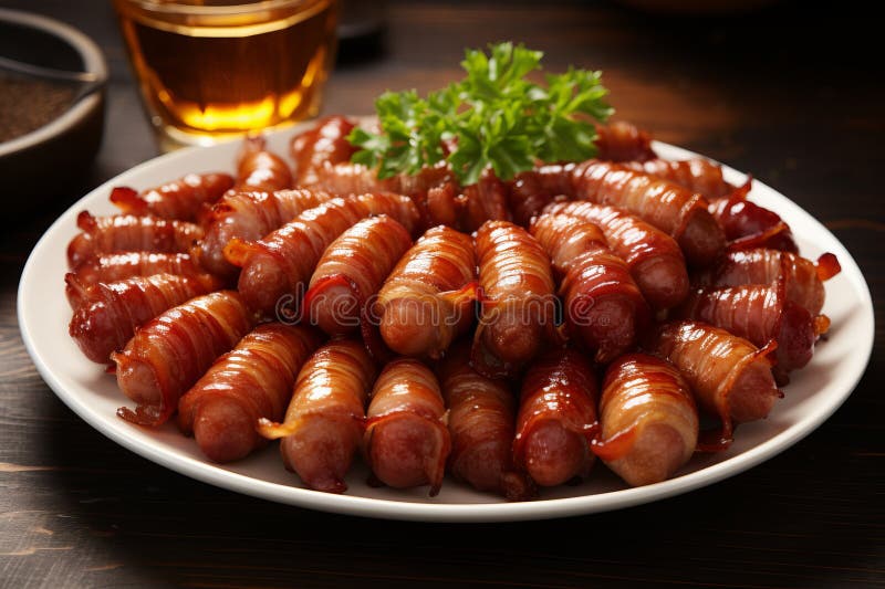 Bacon Wrapped Mini Sausages, Perfect Party Appetizers Stock Illustration - Illustration of ...
