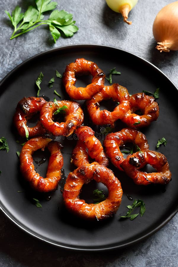 Bacon wrapped onion rings stock image. Image of food - 197238805