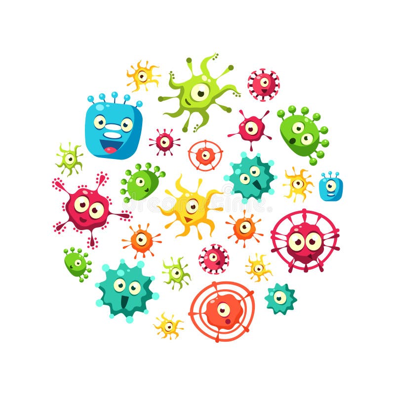 Bacteria Banner Template with Cute Colorful Microorganisms Pattern in ...