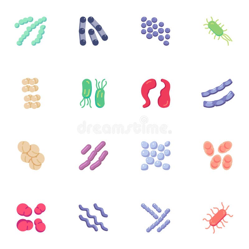 Bacteria Cells Flat Icons Set Stock Vector - Illustration of vector ...