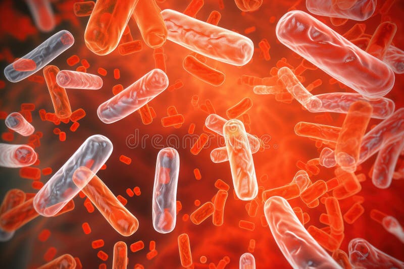 Bacteria Cells in Red and Orange Colors on a Vibrant Background. E ...