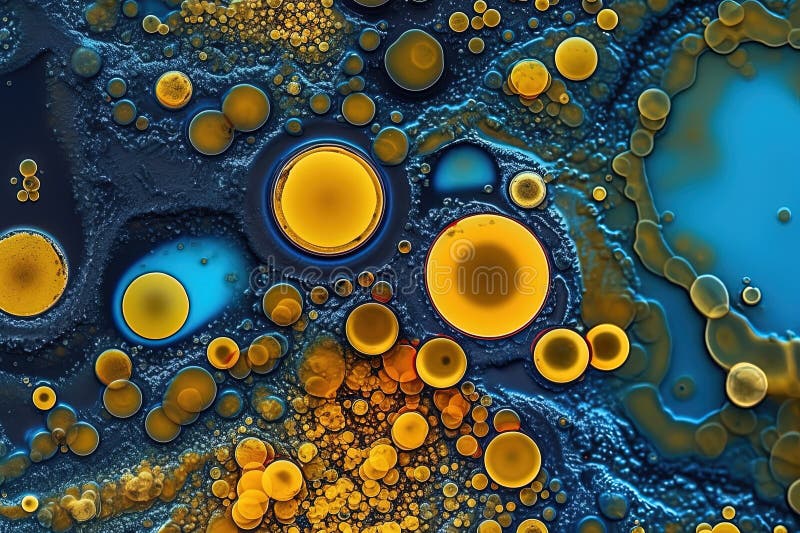 Bacteria Close Up, Blue and Yellow Color. Generative AI Stock ...