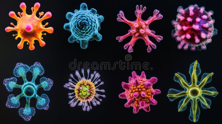 Sequence of Evolving Bacteria Showing Distinct Shapes and Colors Under ...