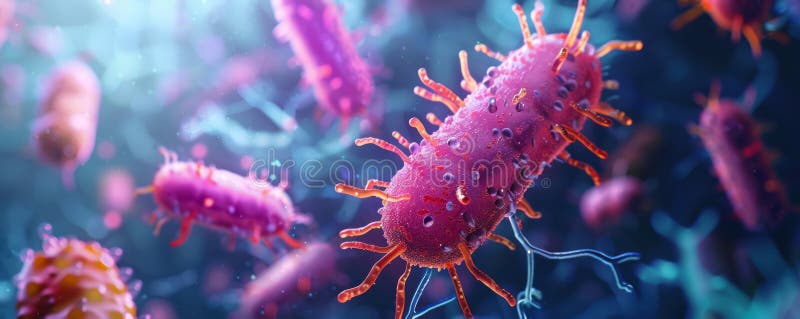 Bacteria Engaged in the Digestion Process Breaking Down Food Particles ...