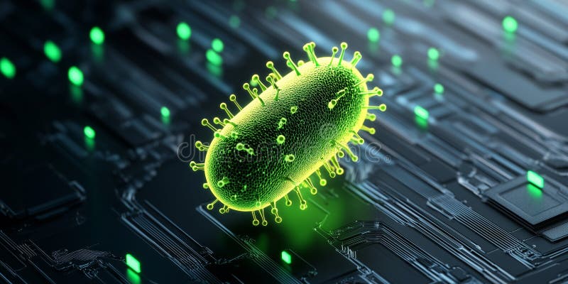 Bacteria Floating in Dark Digital Environment with Green Highlights ...