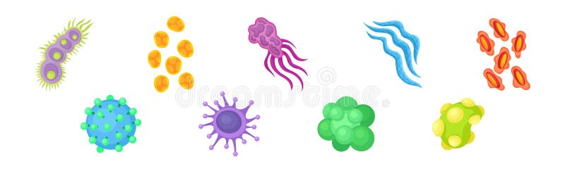 Bacteria and Germs Colorful Microorganisms and Disease Causing Microbe ...