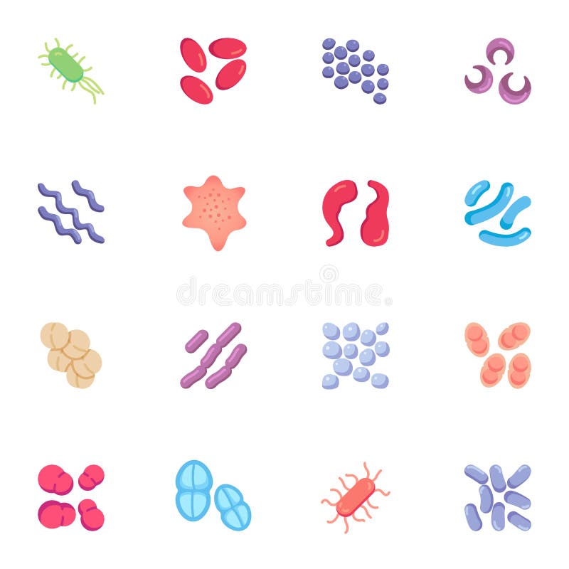 Bacteria and Germs Flat Icons Set Stock Vector - Illustration of cell ...