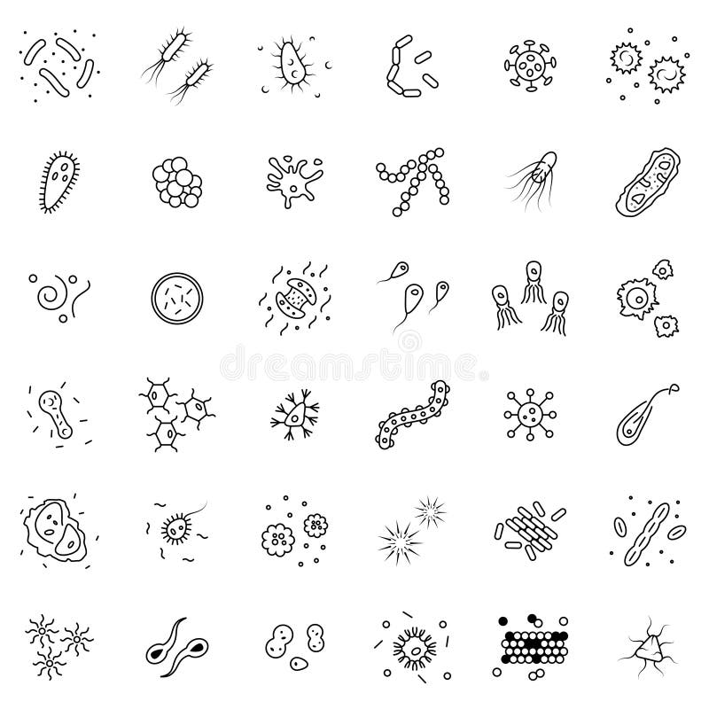Bacteria and Germs Icon Set in Thin Line Style. Vector Symbols. Vector ...