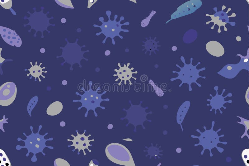 Bacteria and Germs, Microorganisms, Various Bacteria, Viruses. Seamless ...