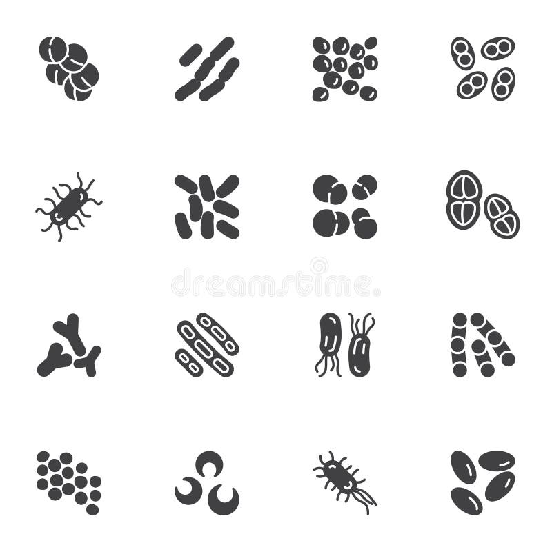 Bacteria Cell Line Icons Set Stock Vector - Illustration of microscopic ...