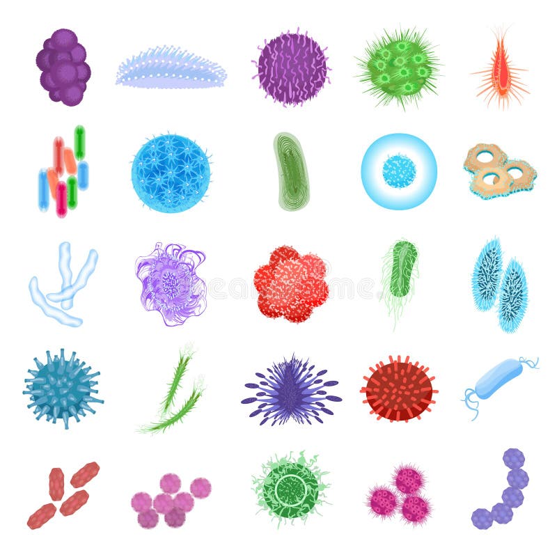 Bacteria Icons Set Cartoon Vector. Germ Cell Stock Vector ...