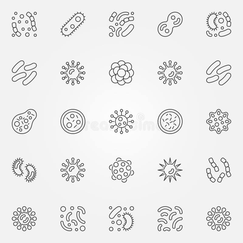 Bacteria Icons Set - Vector Line Virus and Pathogen Symbols Stock ...