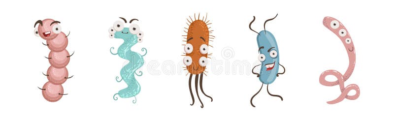 Bacteria and Microbe Cute Germs with Faces Vector Set Stock Vector ...