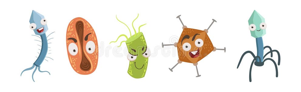 Bacteria and Microbe Cute Germs with Faces Vector Set Stock Vector ...
