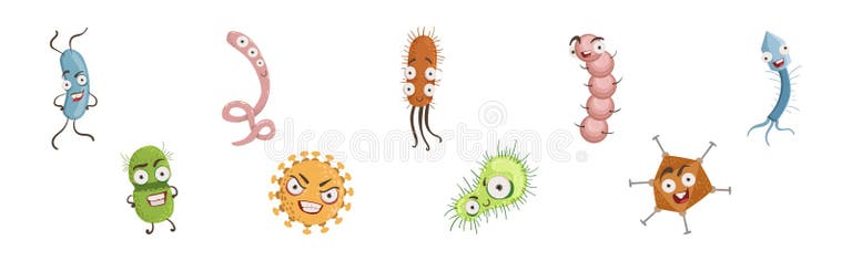 Bacteria and Microbe Cute Germs with Faces Vector Set Stock Vector ...