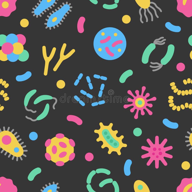 Bacteria, Microbe, Virus Colorful Vector Seamless Pattern with Outline Stock Vector ...