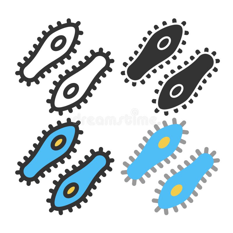 Set of Microbe and Virus Icons with a Focus on Common Bacteria Like E ...
