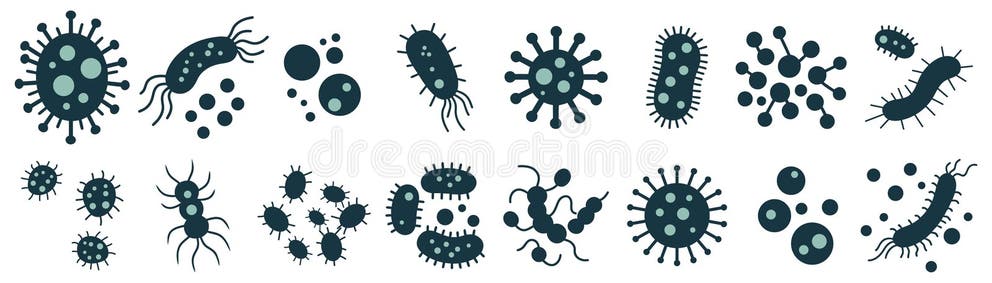 Bacteria, Microbe, Virus Outline Vector Icon Set. Microscopic Bacterium ...